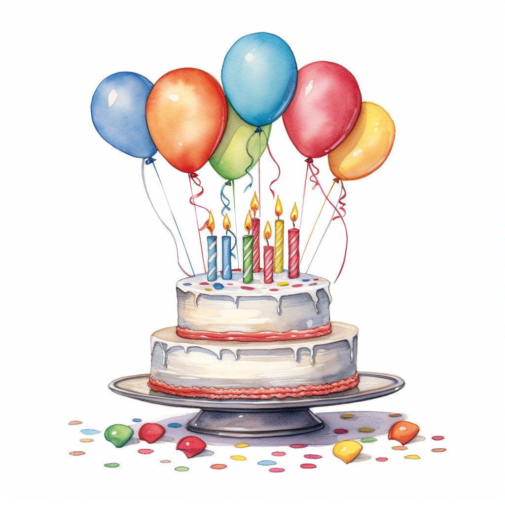 Tiered Birthday Cakes - High Quality Digital Watercolor Art - 16 ...