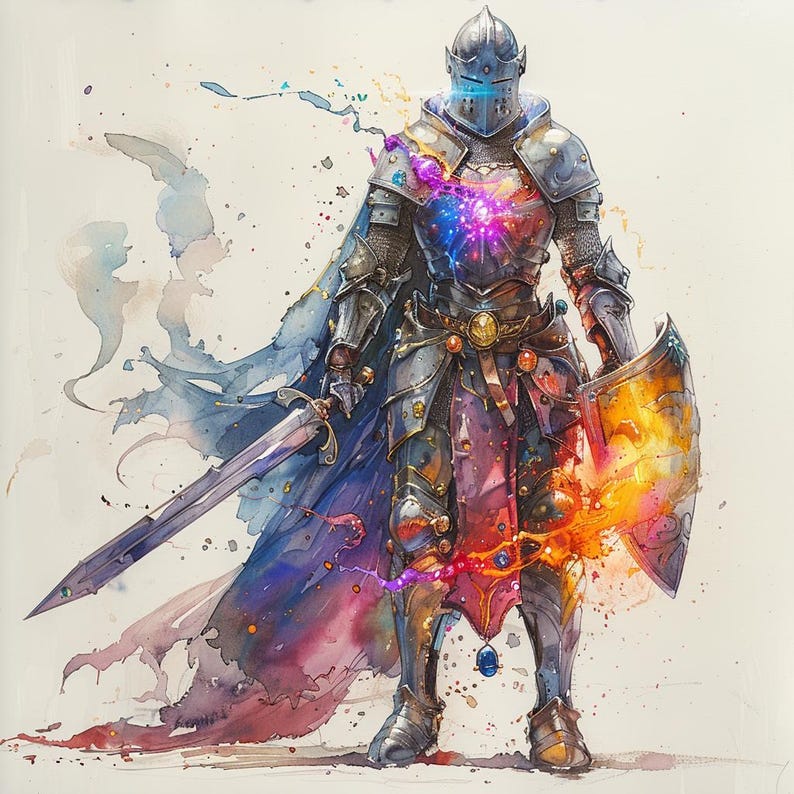 Fantasy Knight Watercolor Art Prints: Shield Designs (digital Download ...