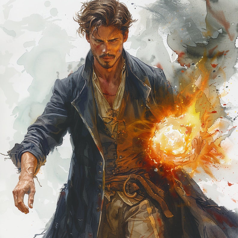 Fire Element Wizard- High Quality Digital Watercolor Art - 16 Designs ...