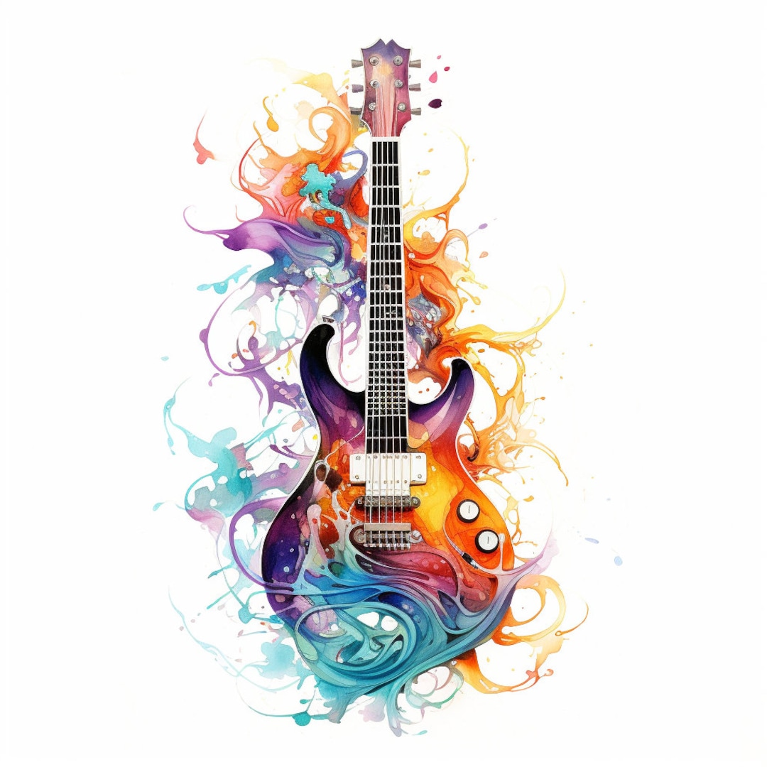 Guitar - High Quality Digital Watercolor Art - 15 Designs - Etsy