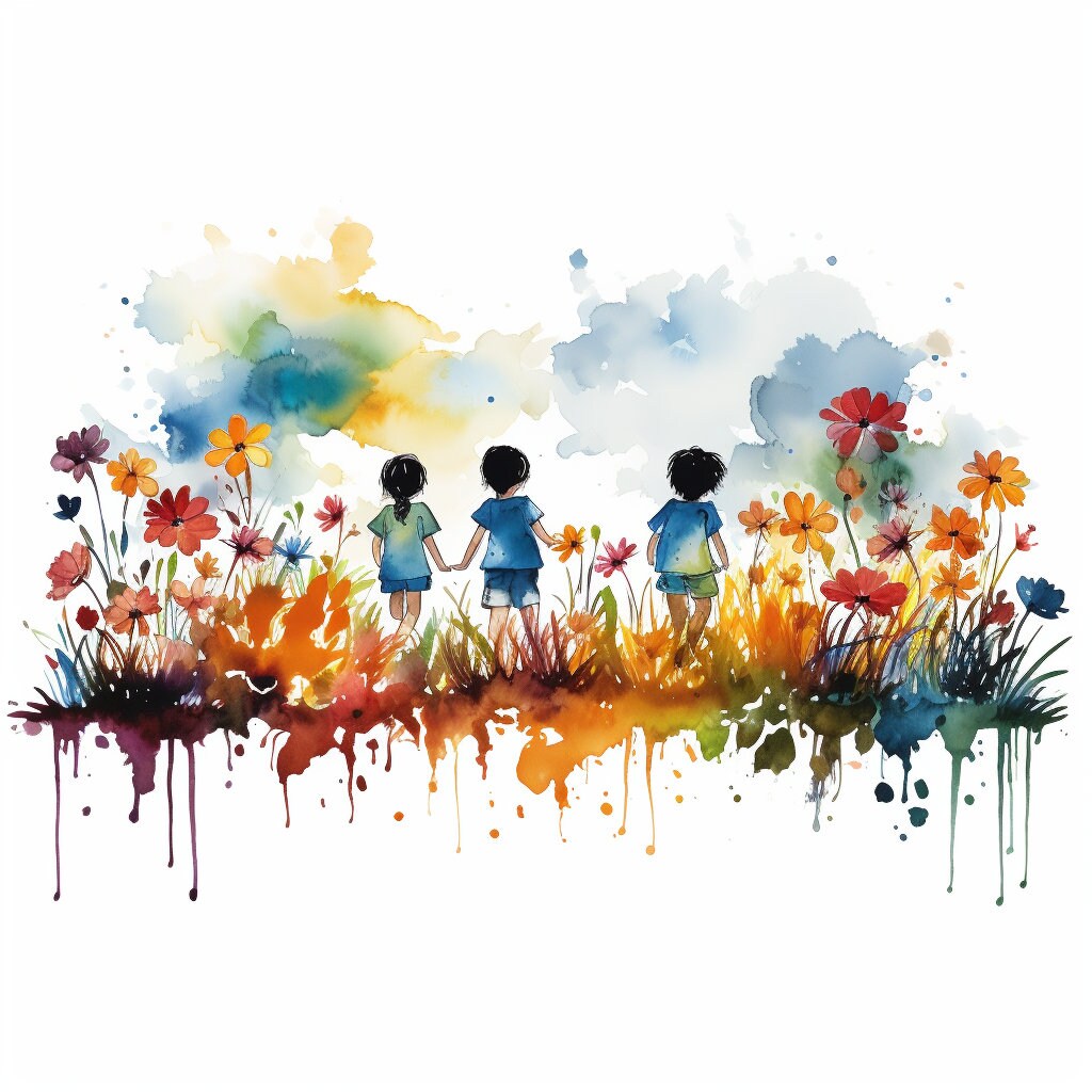 Springtime Flower Children - High Quality Watercolor Digital Art - 16 ...