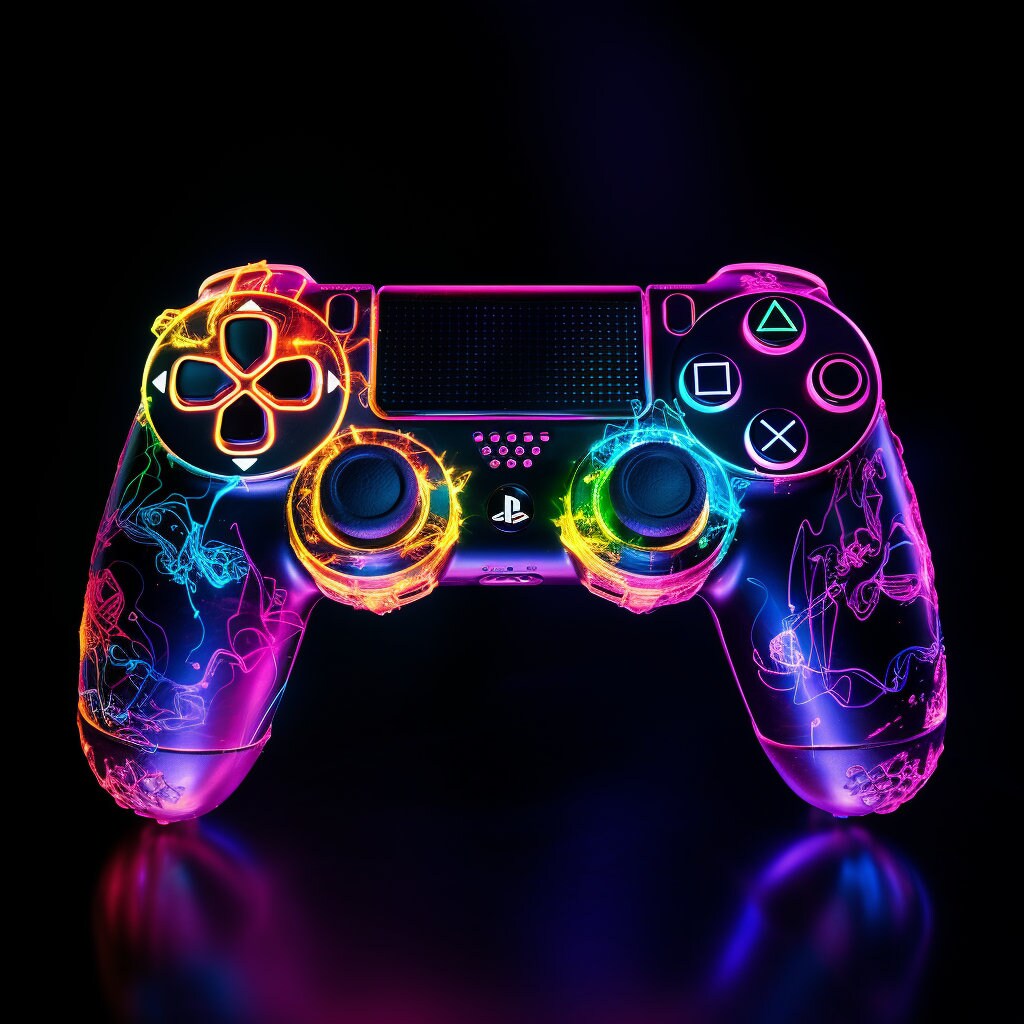 Neon PS5 Controller Watercolor Art 18 PNG Designs digital Download Neon PS5 Controller Watercolor Art 18 PNG Designs digital Download