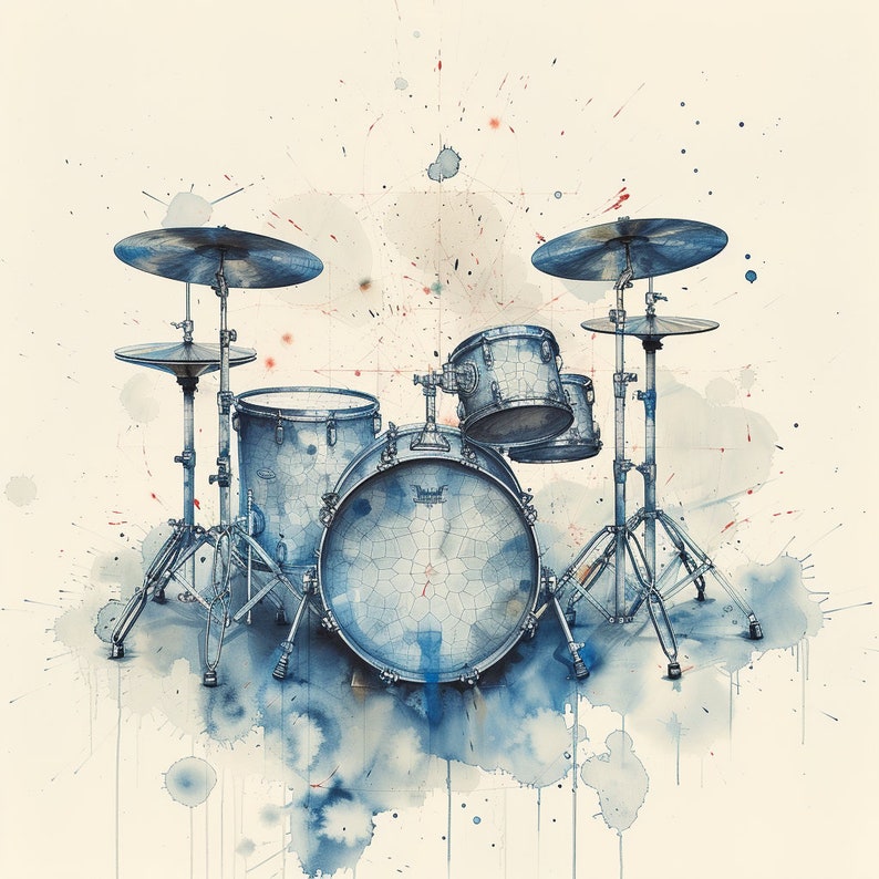 Drum Set Marbled Splash - High Quality Digital Watercolor Art - 16 ...