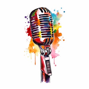 Watercolor Microphone Clipart – Retro Music Art, 12 PNG Designs ...
