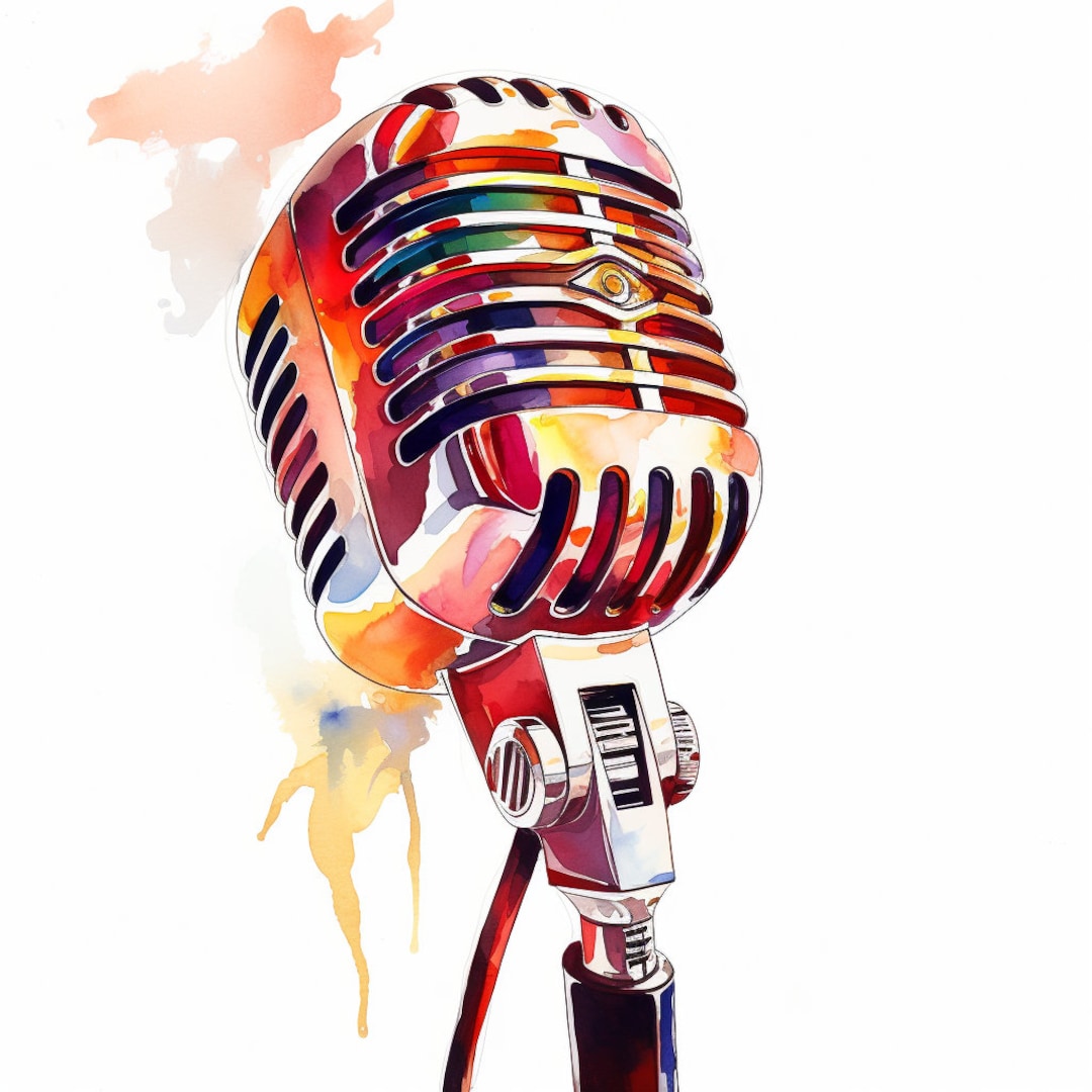 Watercolor Microphone Clipart – Retro Music Art, 12 PNG Designs ...