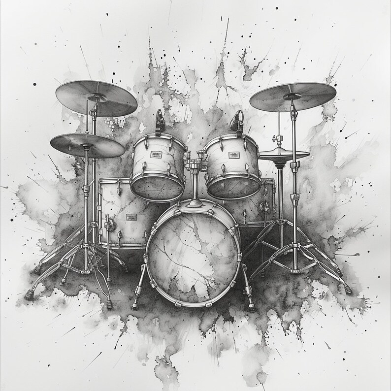 Drum Set Marbled Splash - High Quality Digital Watercolor Art - 16 ...