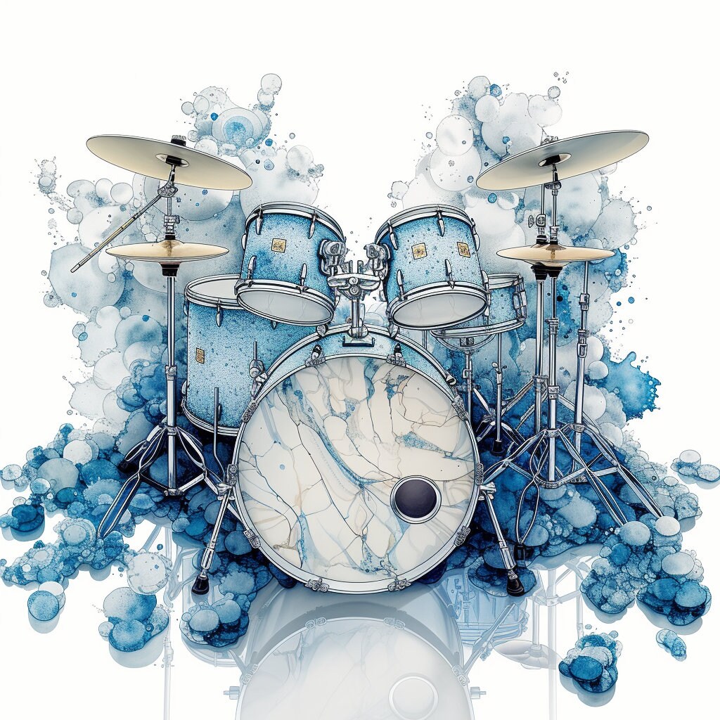 Drum Set Marbled Splash - High Quality Digital Watercolor Art - 16 ...