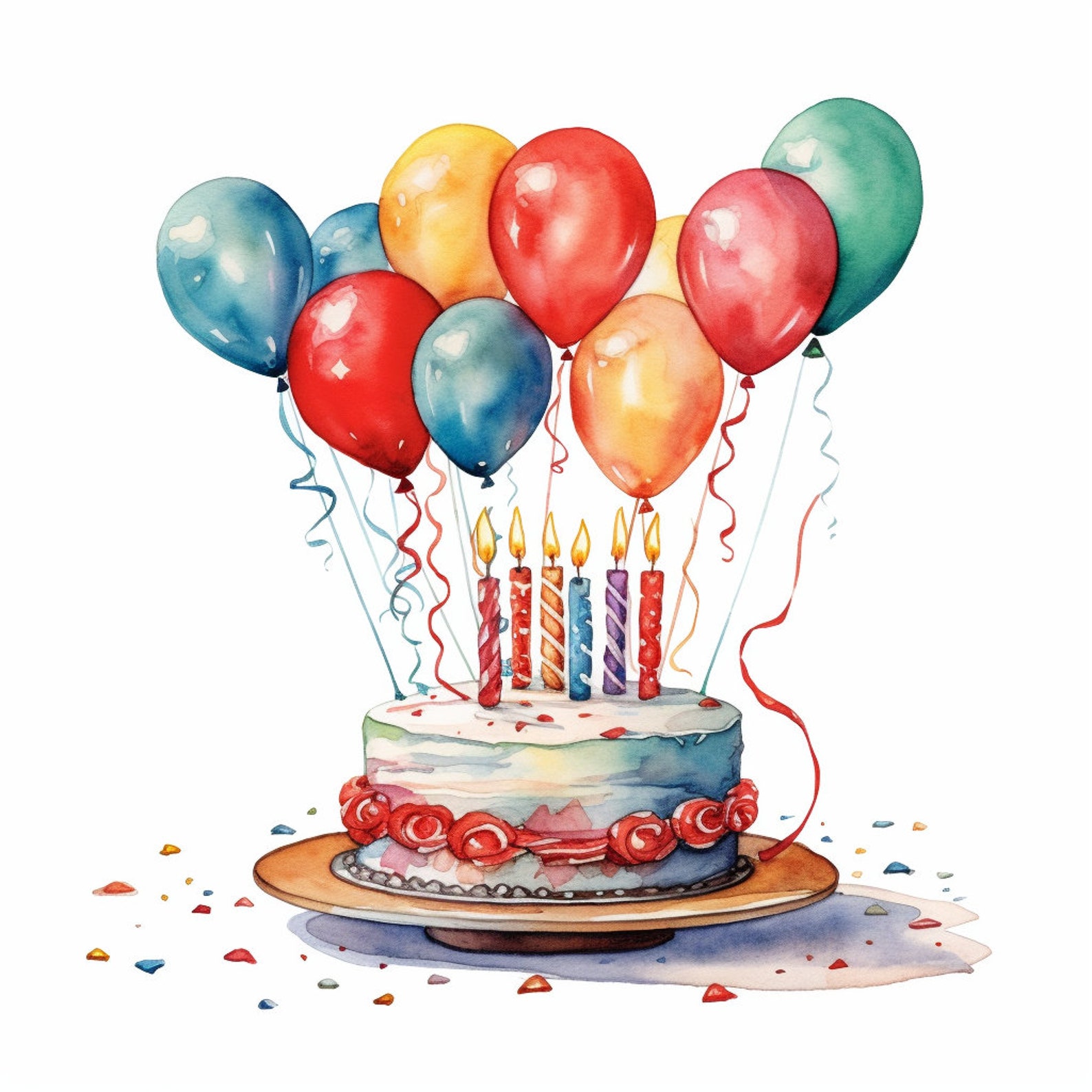 Tiered Birthday Cakes - High Quality Digital Watercolor Art - 16 ...