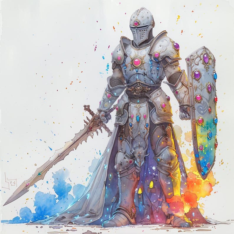Fantasy Knight Watercolor Art Prints: Shield Designs (digital Download ...