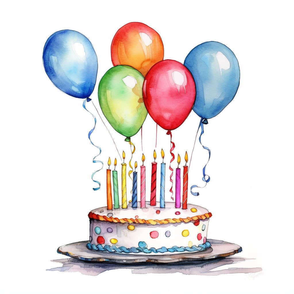 Tiered Birthday Cakes - High Quality Digital Watercolor Art - 16 ...