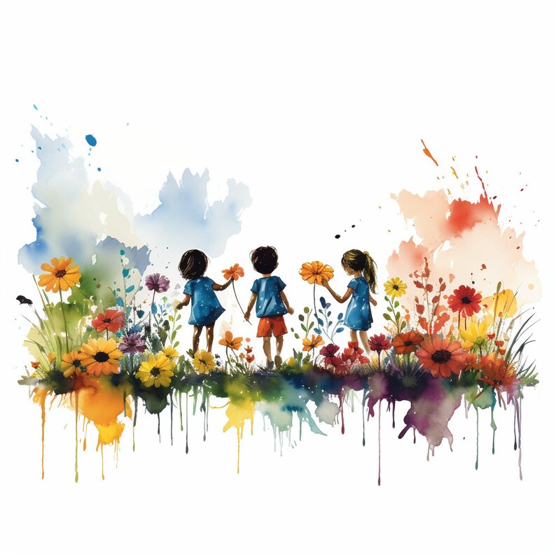 Springtime Flower Children - High Quality Watercolor Digital Art - 16 ...