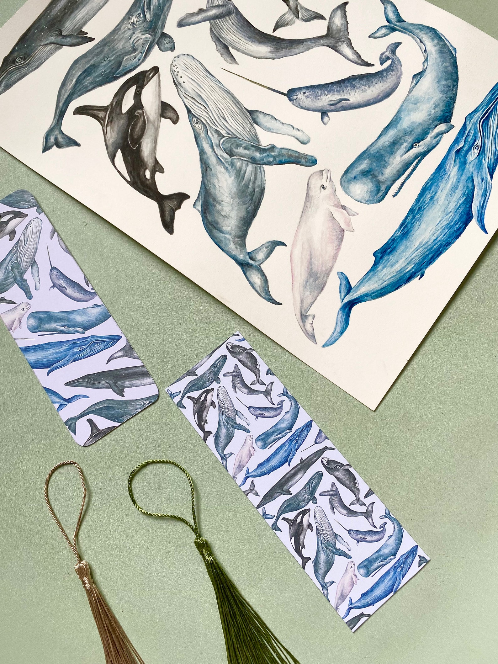 Whales Watercolour Bookmark, Handmade Whales of the World Bookmark ...