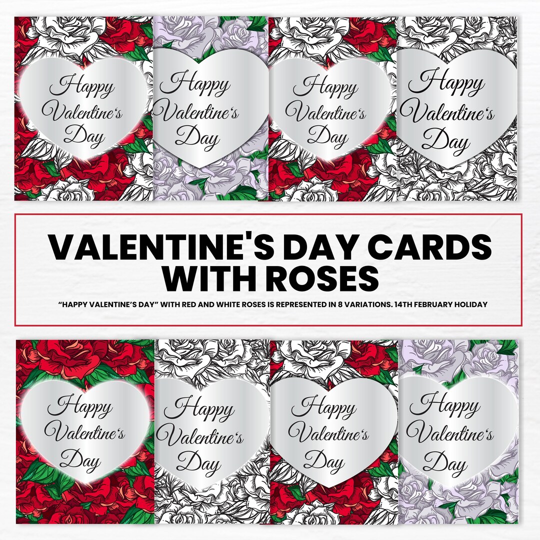 Printable Red Roses Valentine's Day Cards, Flowers Valentine's Day ...