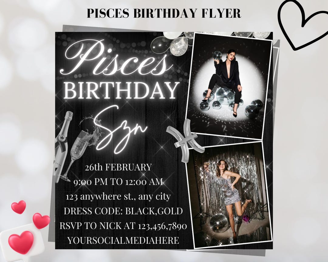 Pisces Birthday Flyer, Pisces Flyer, Birthday Flyer, Pisces Bash Flyer ...