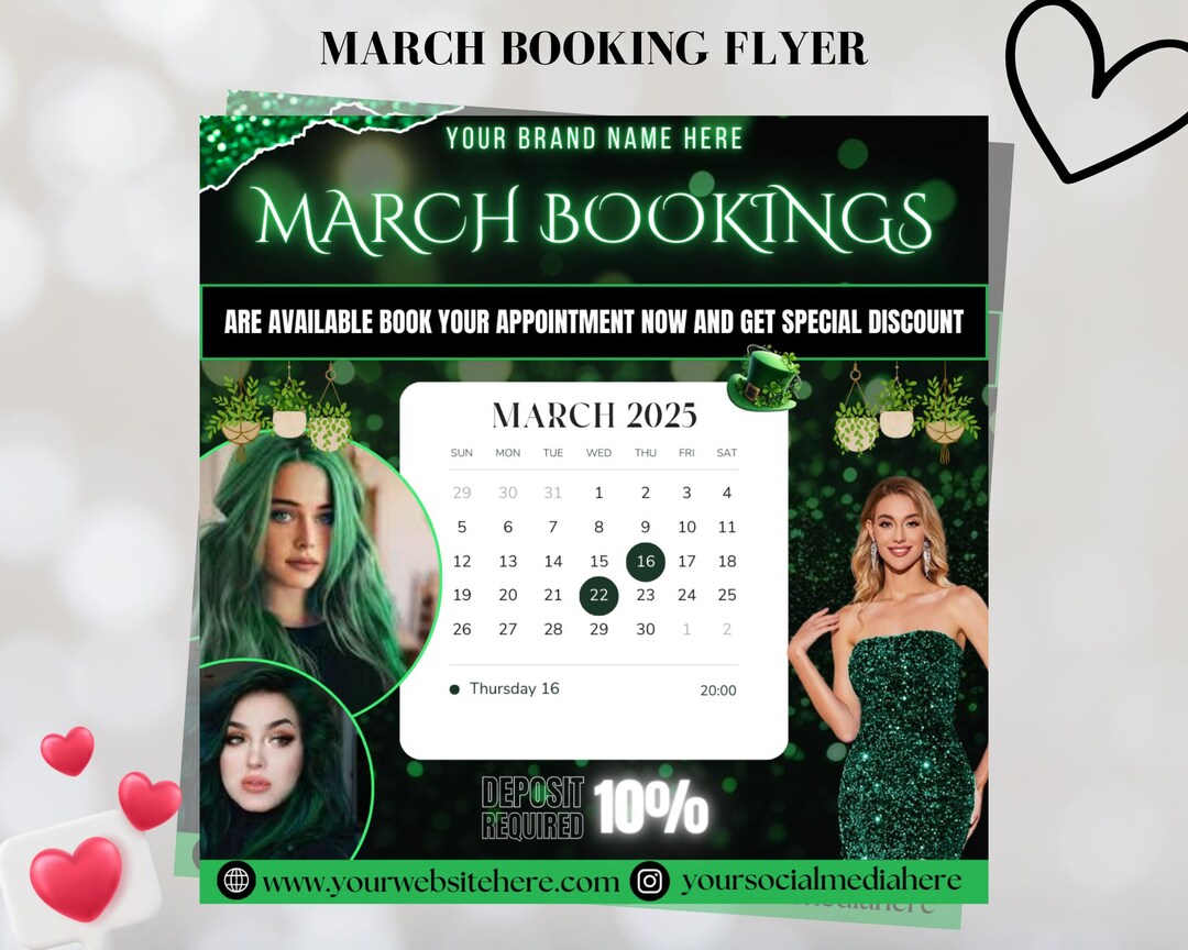 March Booking Flyer, March Flyer, St.patricks Day Flyer, Book Now Flyer ...