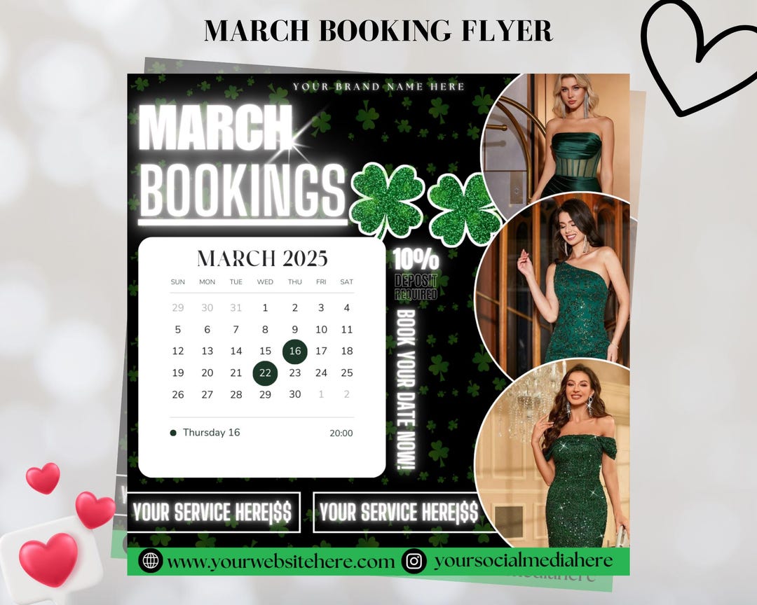 March Booking Flyer, March Flyer, St.patricks Day Flyer, Book Now Flyer ...