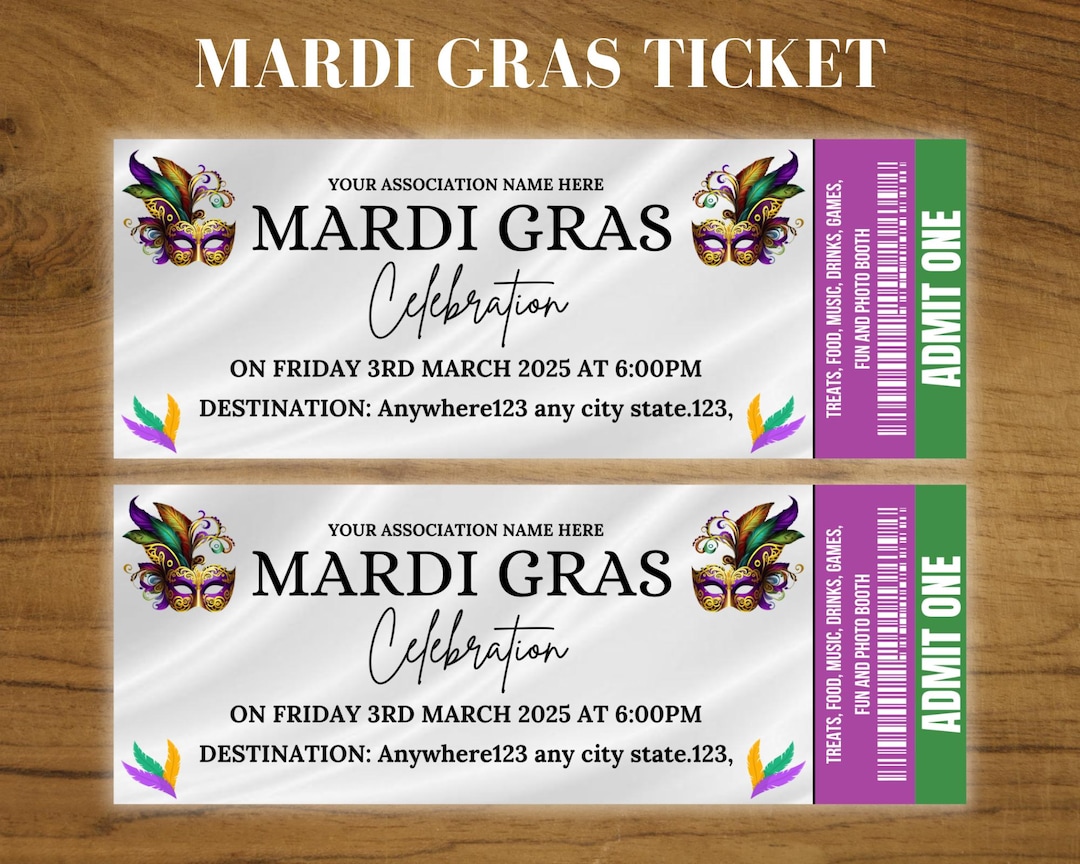 Mardi Gras Invitation Ticket Template, Masquerade Ball, Mardi Gras ...