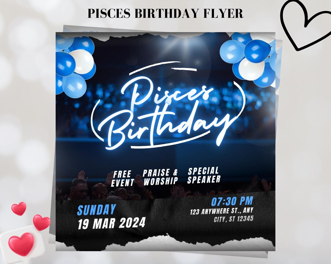 Pisces Birthday Flyer, Pisces Flyer, Birthday Flyer, Pisces Bash Flyer ...