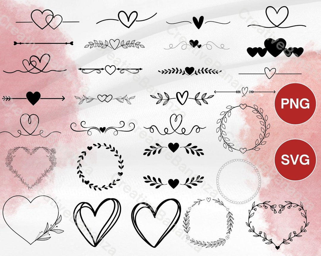 Heart Borders SVG Bundle Heart Wreath SVG Text Divider SVG Wedding Card ...