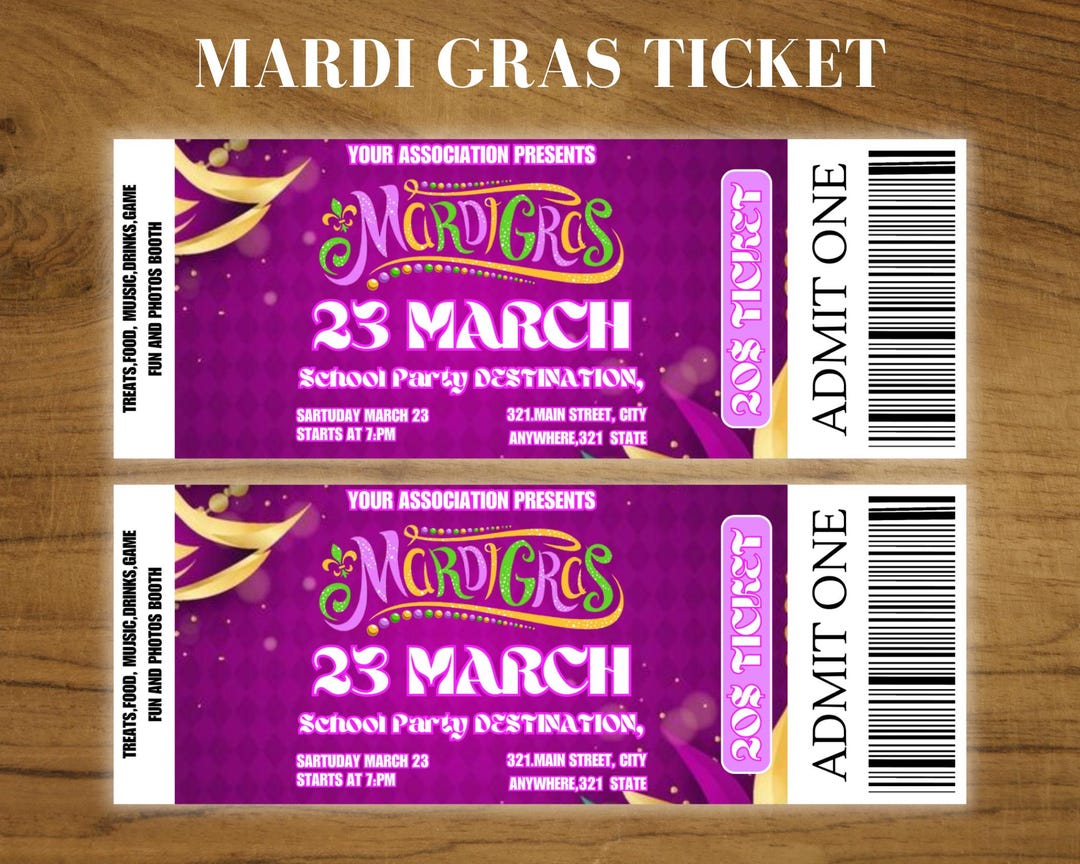 Mardi Gras Invitation Ticket Template, Masquerade Ball, Mardi Gras ...