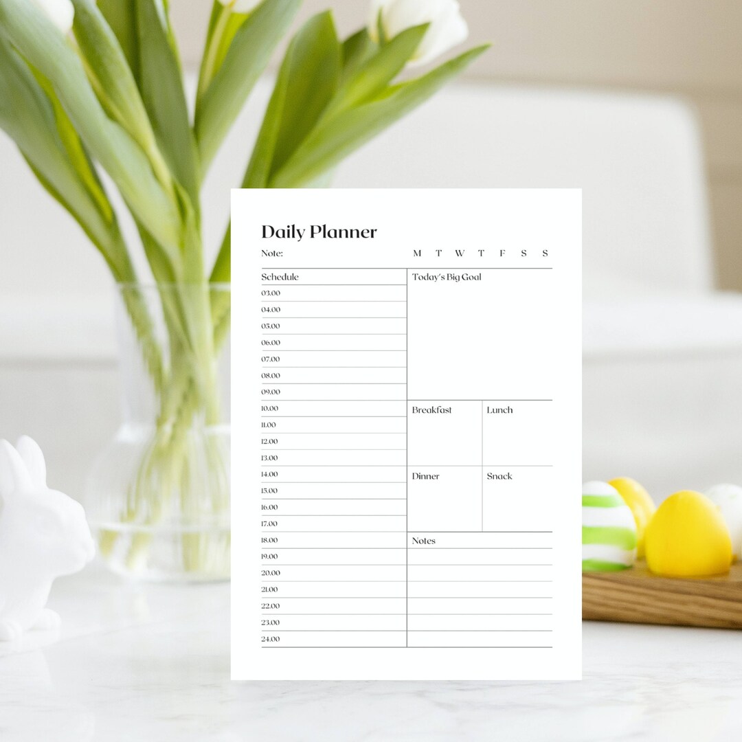 24 Hour Daily Planner: Hourly Schedule, Work Day Routine, Printable ...