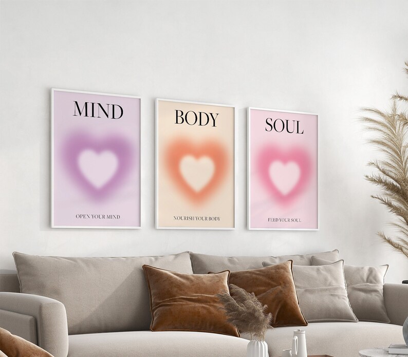 Mind Body Soul Aura Poster 3 Piece Wall Art Aura Energy Heart - Etsy