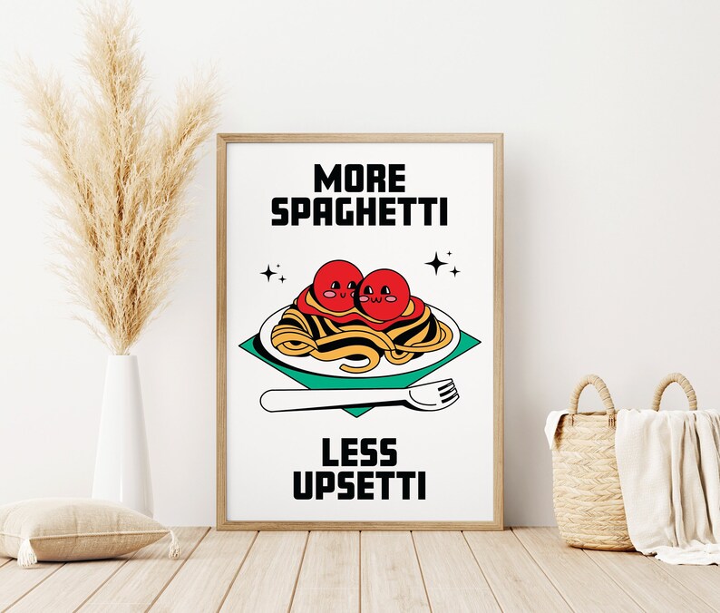 Spaghetti Wall Print,retro Kitchen Wall Decor,spaghetti Poster,digital ...