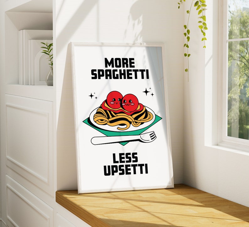 Spaghetti Wall Print,retro Kitchen Wall Decor,spaghetti Poster,digital ...