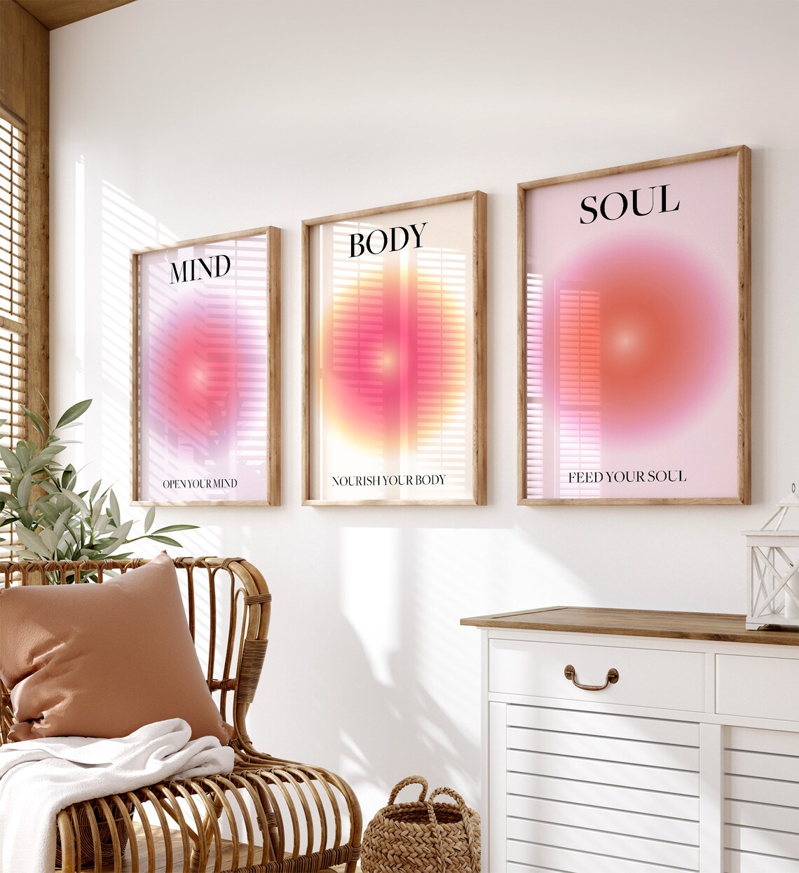 Mind Body Soul Aura Poster 3 Piece Wall Art, Aura Energy Spiritual Gradient Set of 3 Prints, Y2K ...