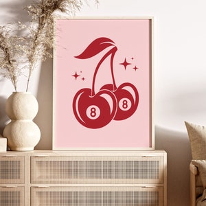 Trendy Retro 8 Ball Cherries Print, Illustration Vintage Wall Art ...