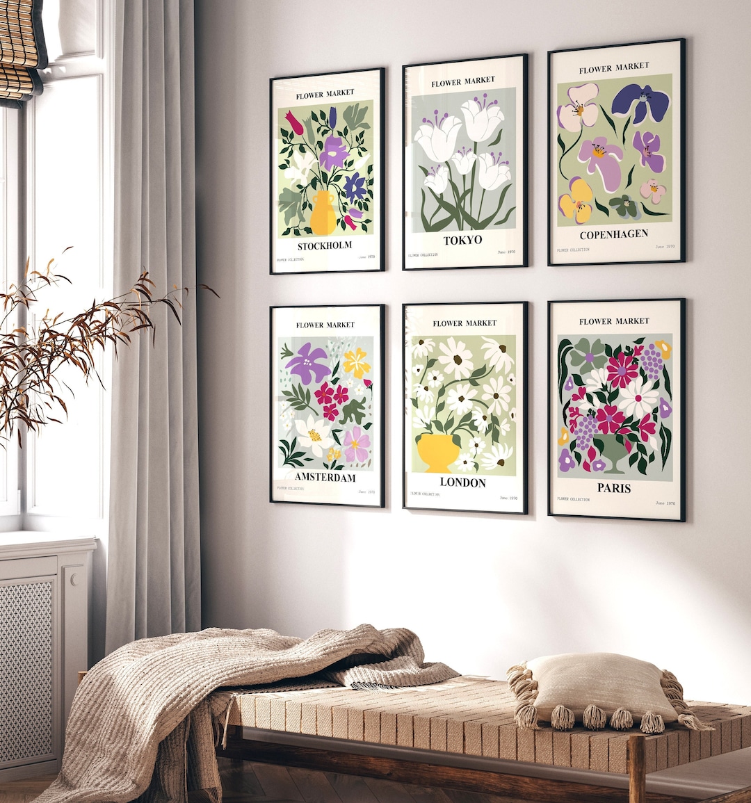 Flower Gallery Wall Art Set of 6, Botanical Print, Flower Poster ...