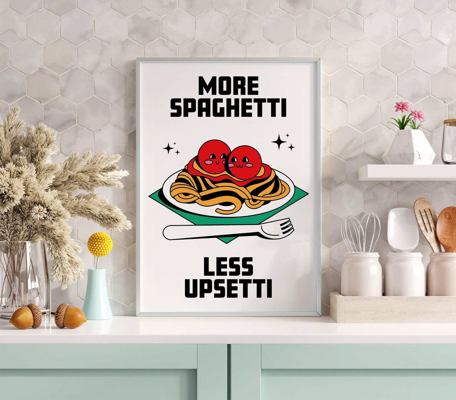 Spaghetti Wall Print,retro Kitchen Wall Decor,spaghetti Poster,digital ...