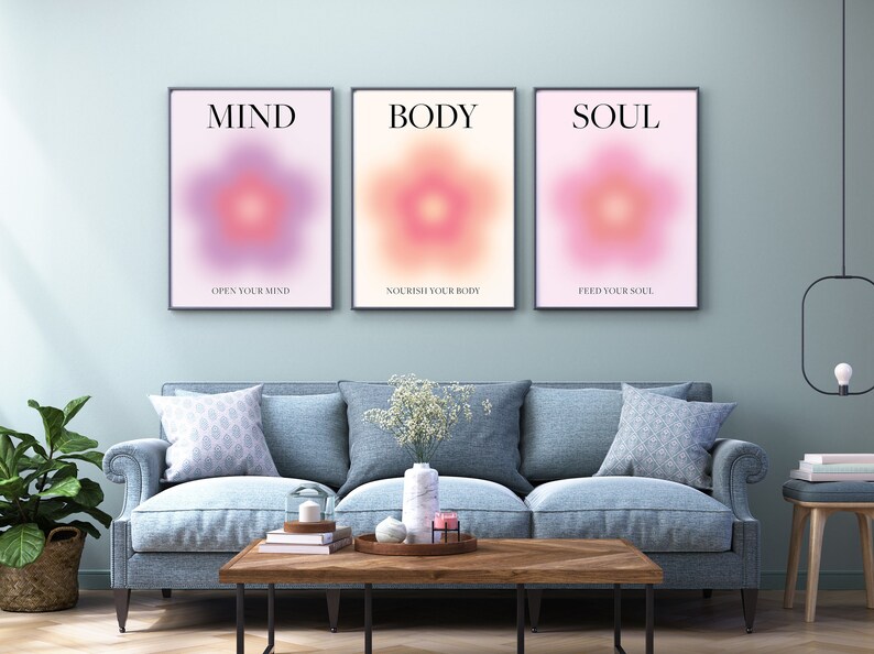Mind Body Soul Aura Poster 3 Piece Wall Art, Aura Energy Spiritual ...