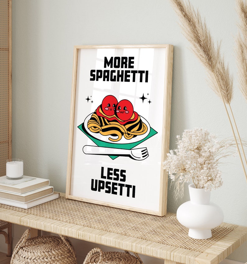 Spaghetti Wall Print,retro Kitchen Wall Decor,spaghetti Poster,digital ...