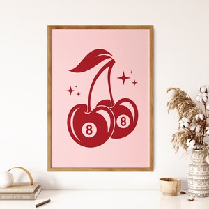 Trendy Retro 8 Ball Cherries Print, Illustration Vintage Wall Art ...