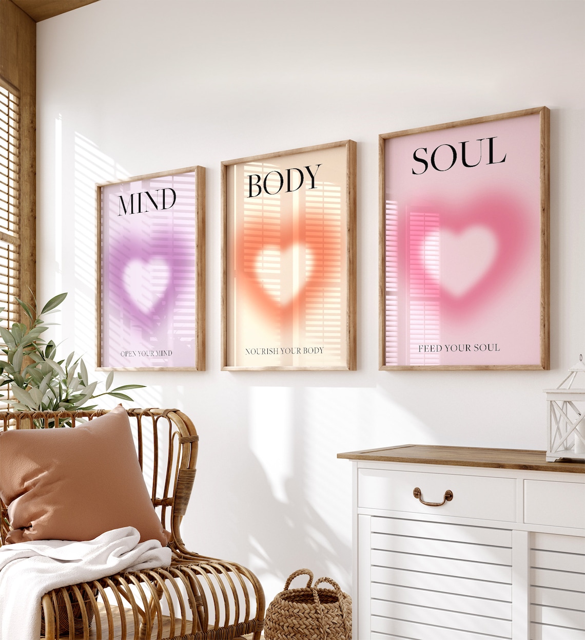 Mind Body Soul Aura Poster 3 Piece Wall Art Aura Energy Heart - Etsy
