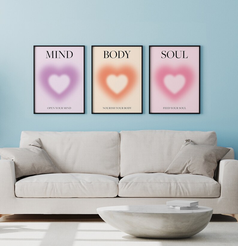 Mind Body Soul Aura Poster 3 Piece Wall Art Aura Energy Heart - Etsy