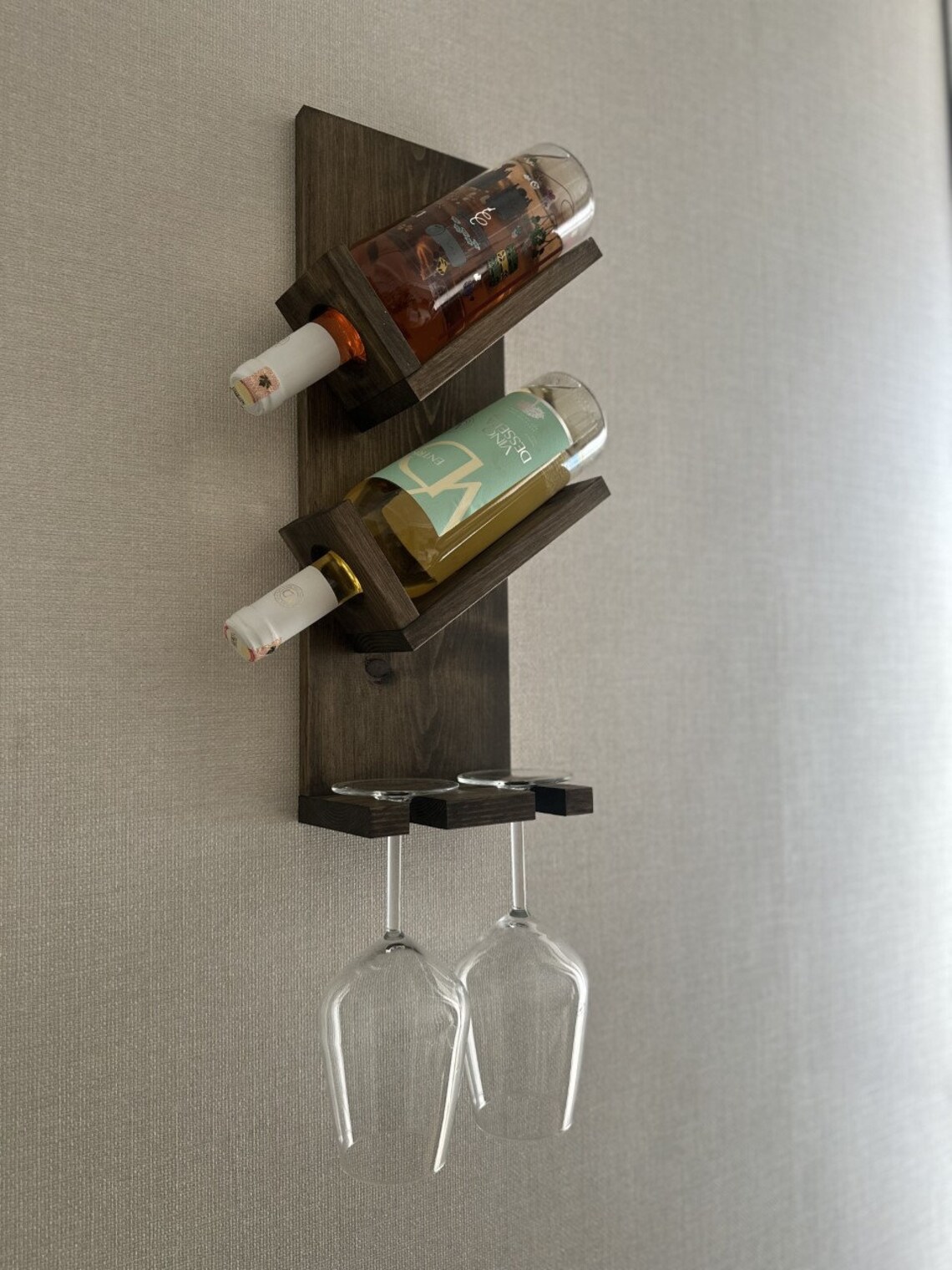 Rustic Wall Mounted Wine Rack With Stemware Glass Holder With , Burnt ...