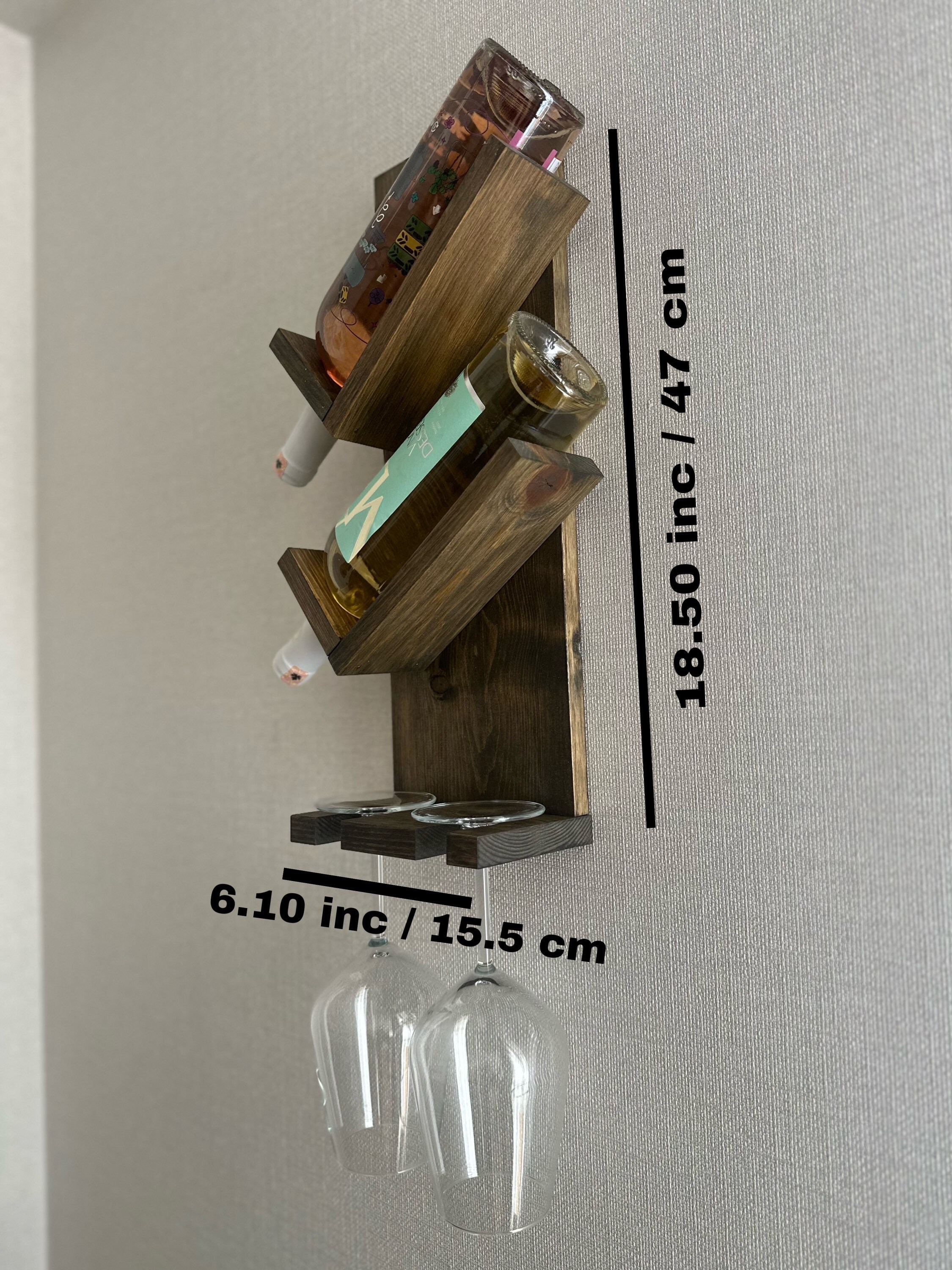 Rustic Wall Mounted Wine Rack With Stemware Glass Holder With , Burnt ...