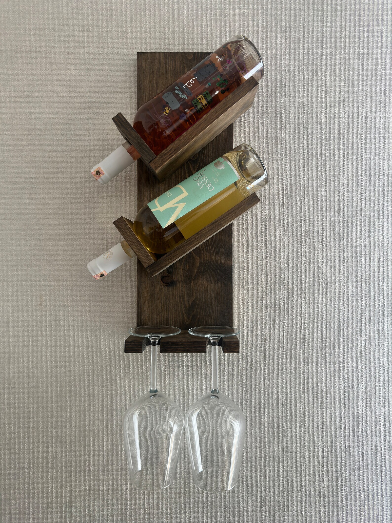Rustic Wall Mounted Wine Rack With Stemware Glass Holder With , Burnt ...