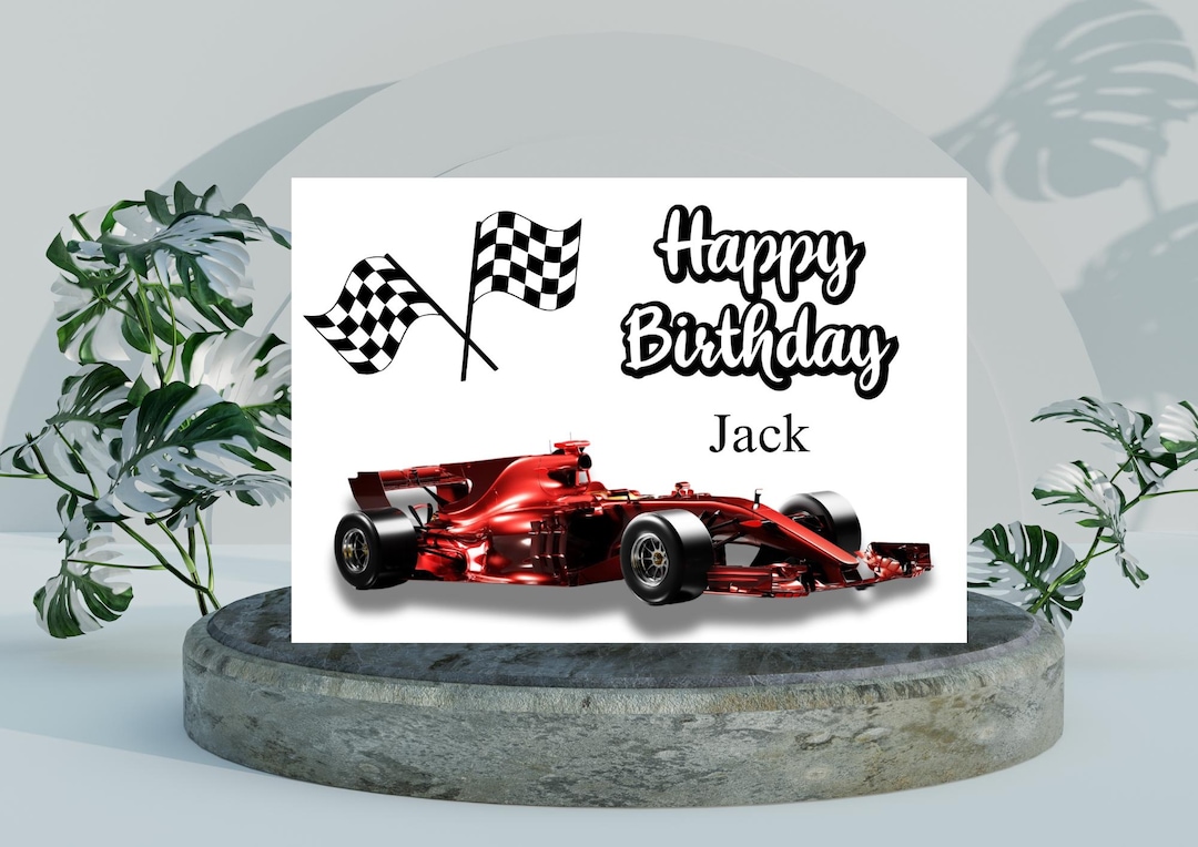 Personalised Racing Car Happy Birthday Card | Custom Greetings Card for ...