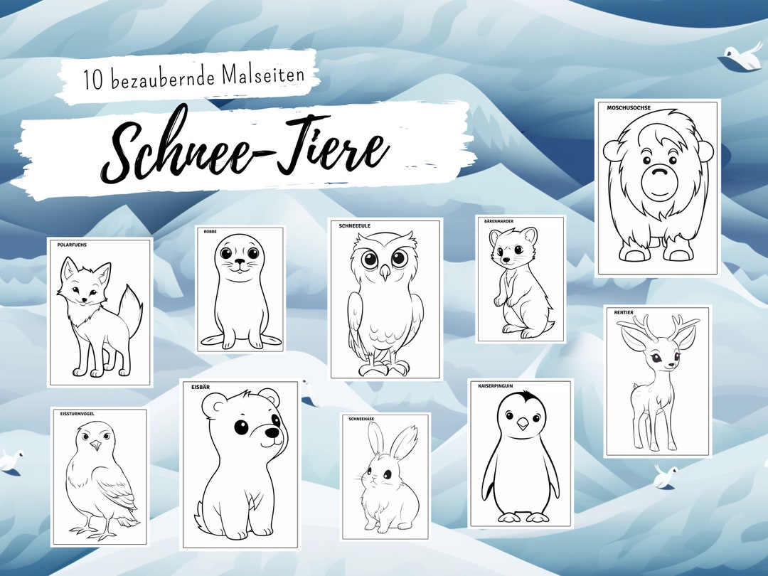 10 Adorable Snow Animal Colouring Pages to Print for Kids - Etsy