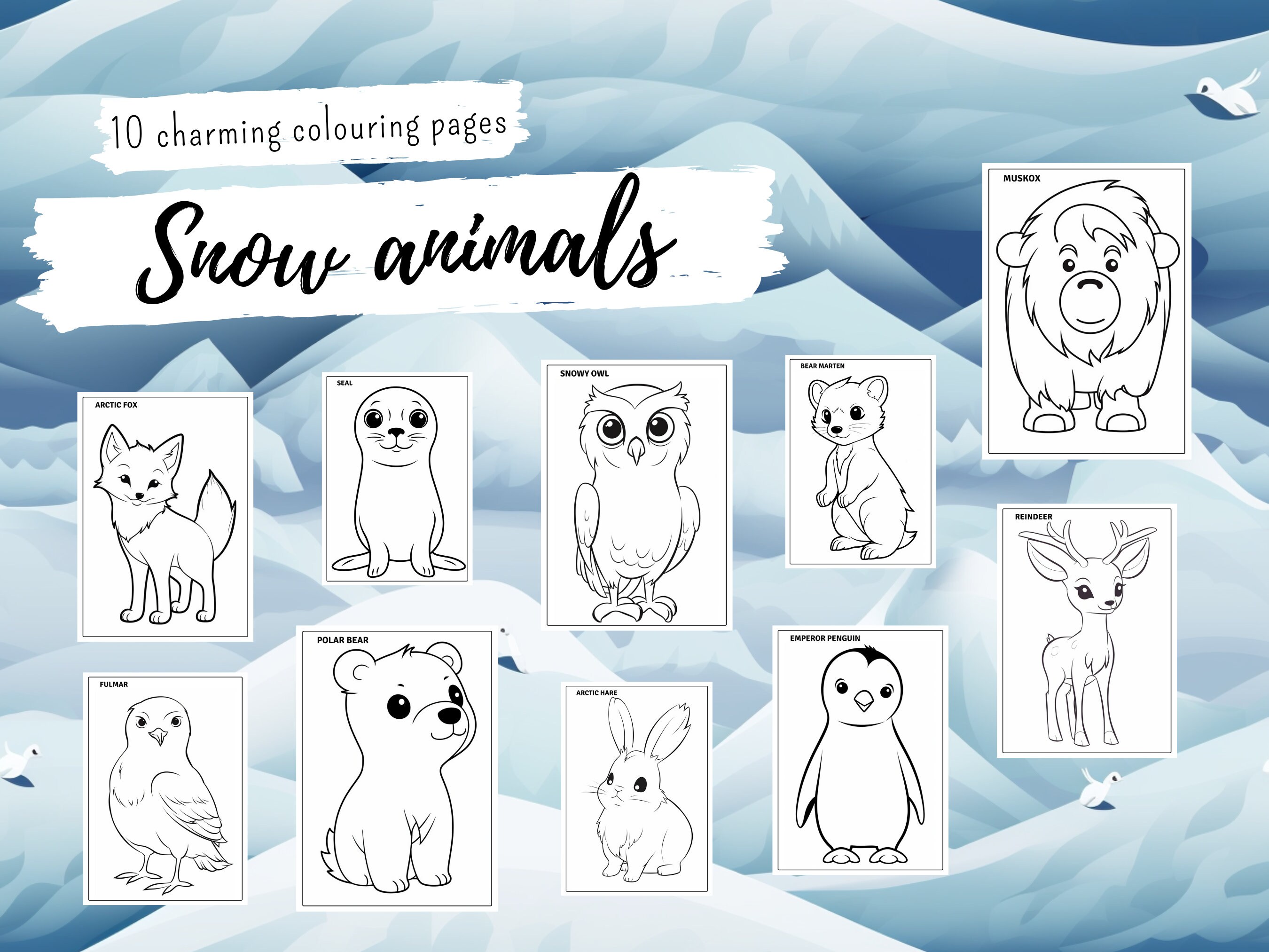 10 Adorable Snow Animal Colouring Pages to Print for Kids - Etsy