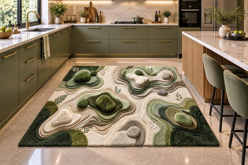Hand-tufted Wool Moss Landscape Rug – Forest Green Sage Topographic ...