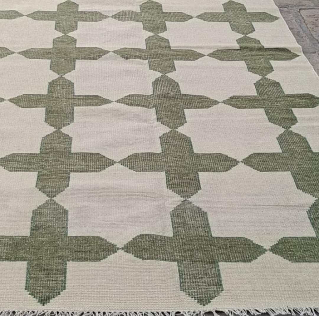 9x12 Handmade Modern Oushak Rug With Sea Blue Border Olive Green Blue ...