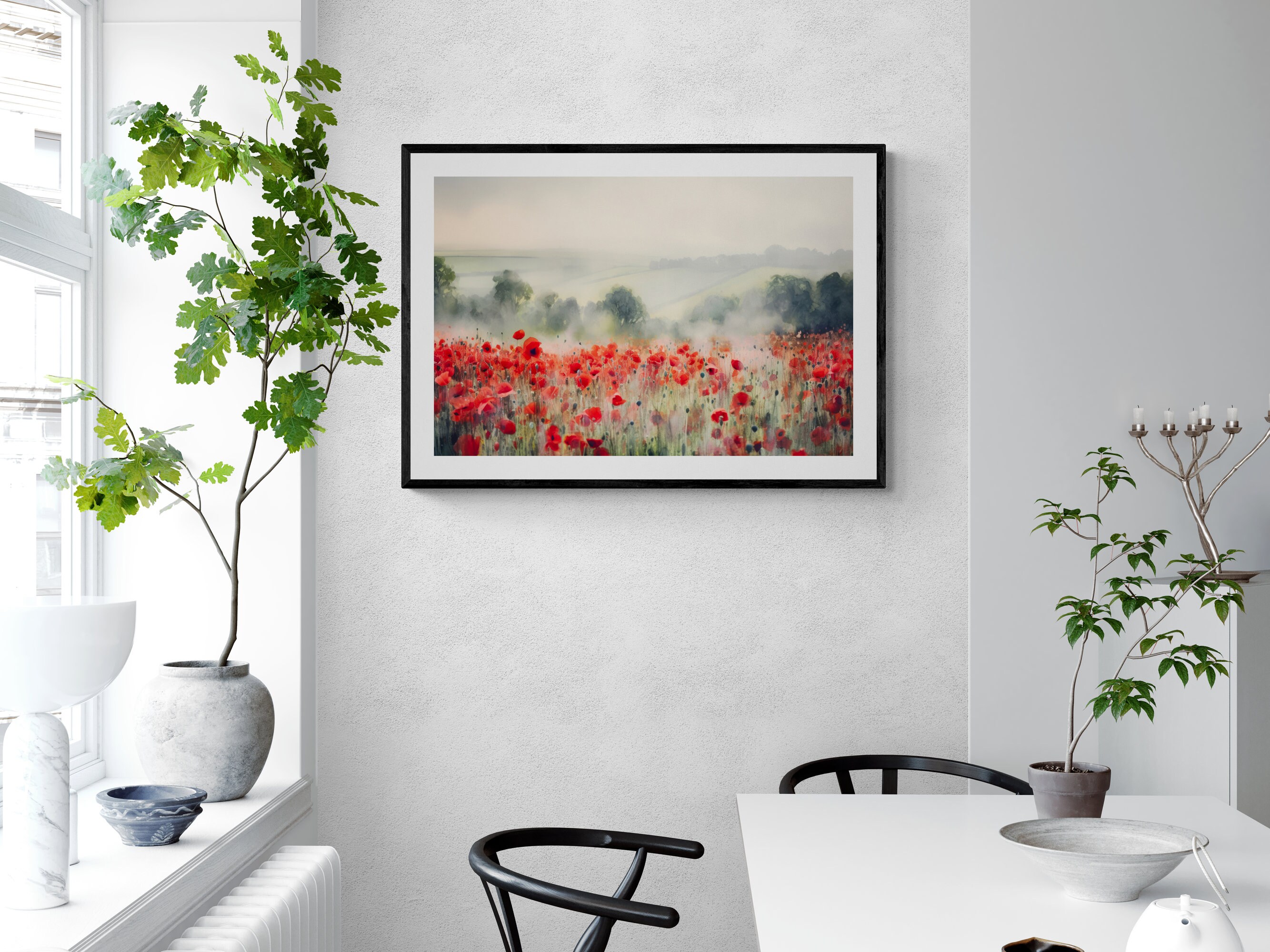 Poppy Digital Landscape, Watercolour Style Poppy Field, Red Poppy ...