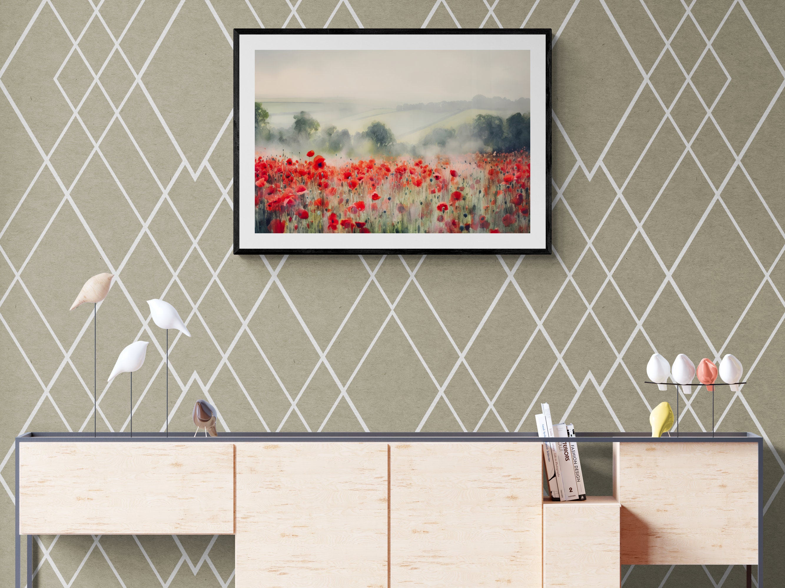 Poppy Digital Landscape, Watercolour Style Poppy Field, Red Poppy ...