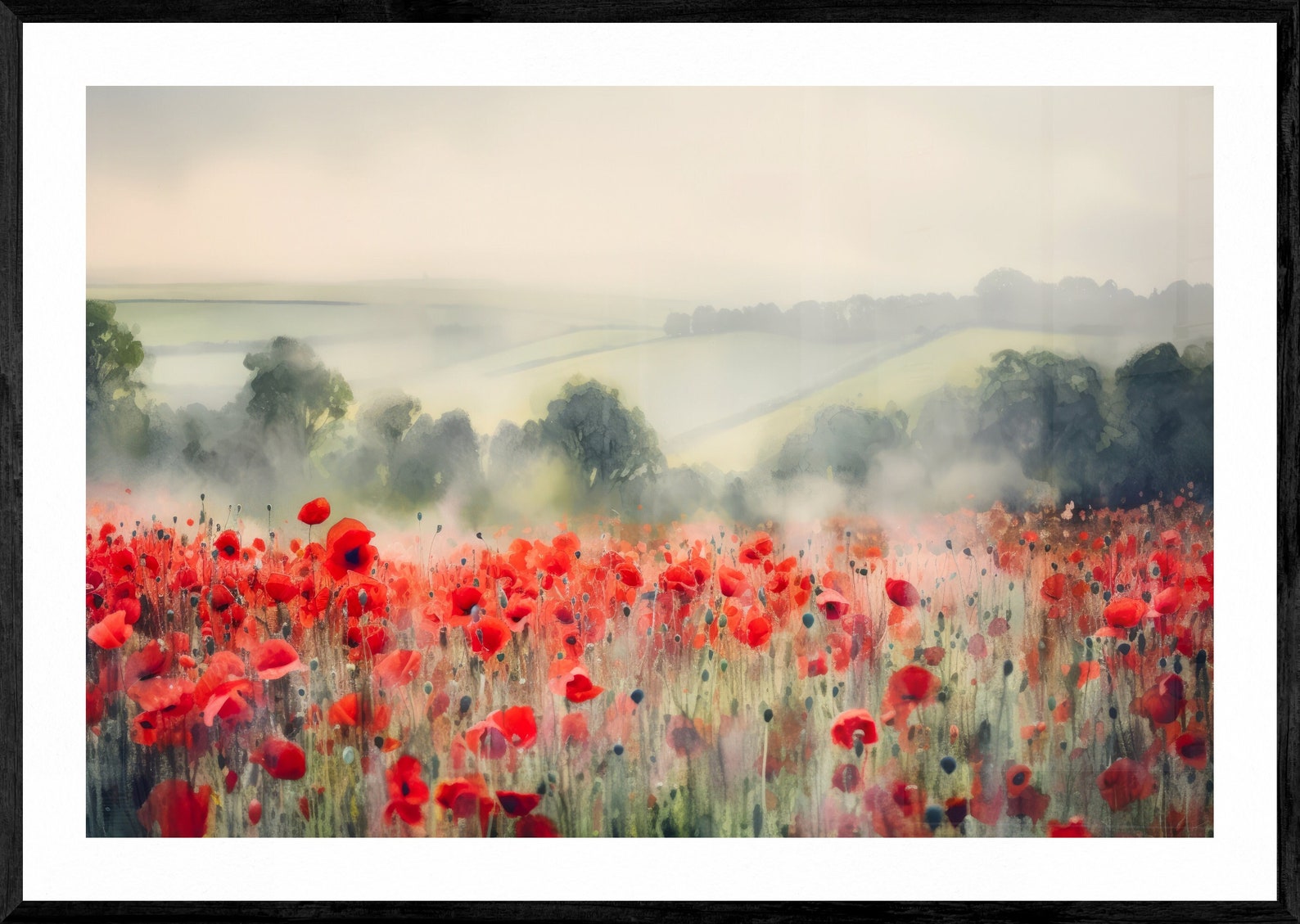 Poppy Digital Landscape, Watercolour Style Poppy Field, Red Poppy ...