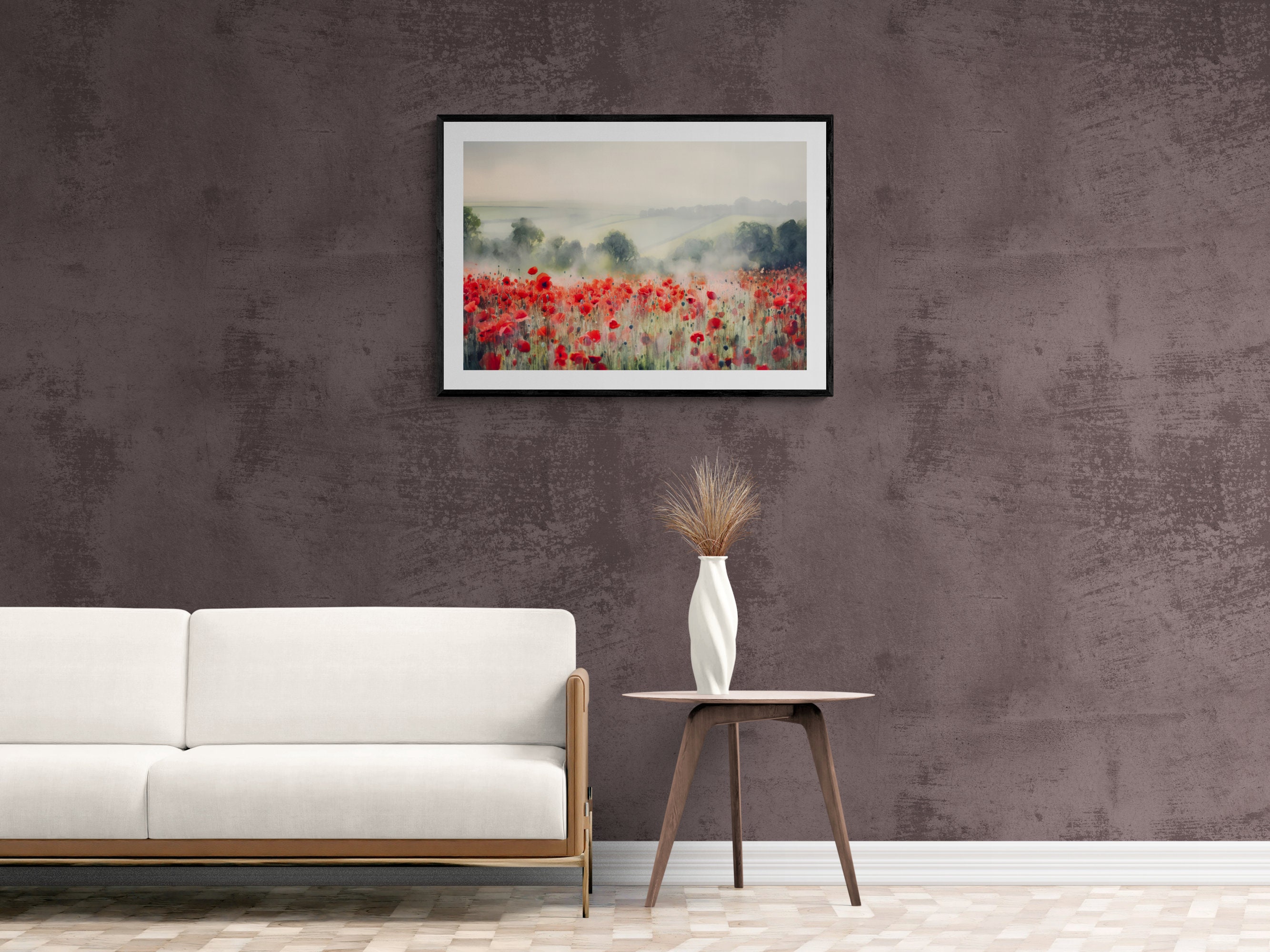 Poppy Digital Landscape, Watercolour Style Poppy Field, Red Poppy ...
