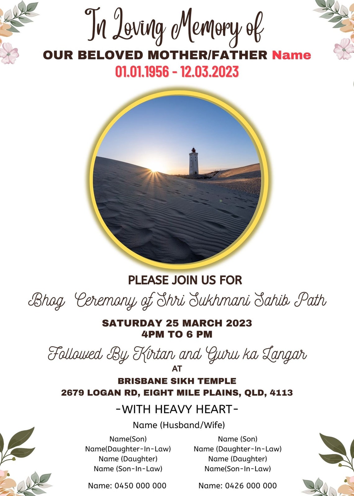 Funeral / Bhog Ceremony Canva Template - Etsy